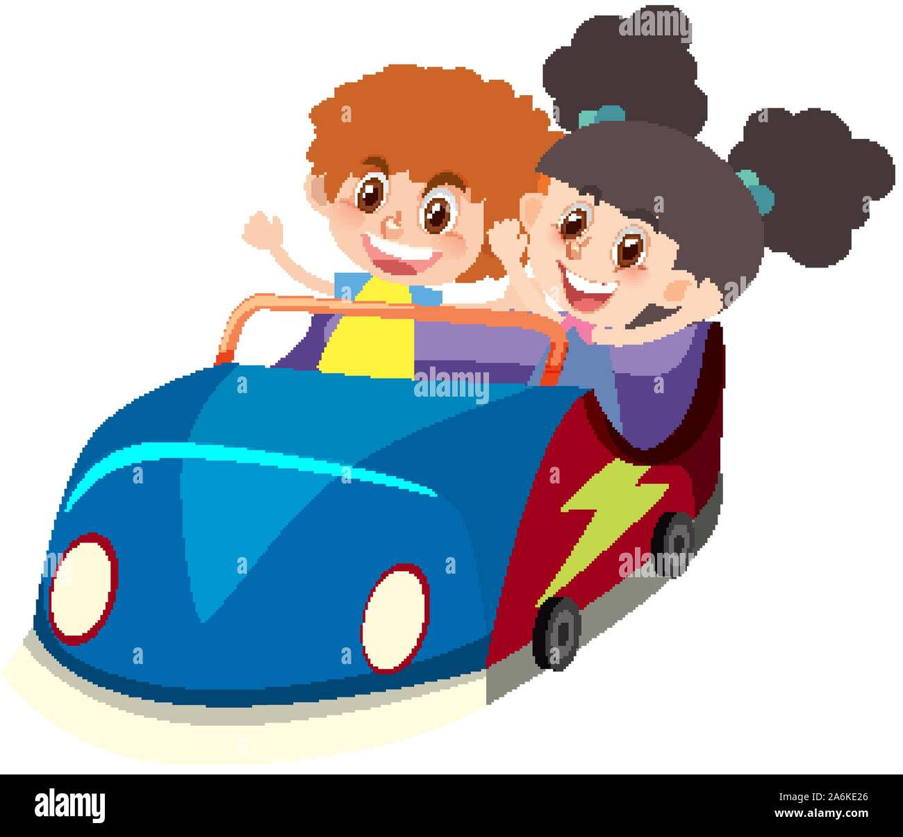Single character of kids in blue car on white background illustration ...