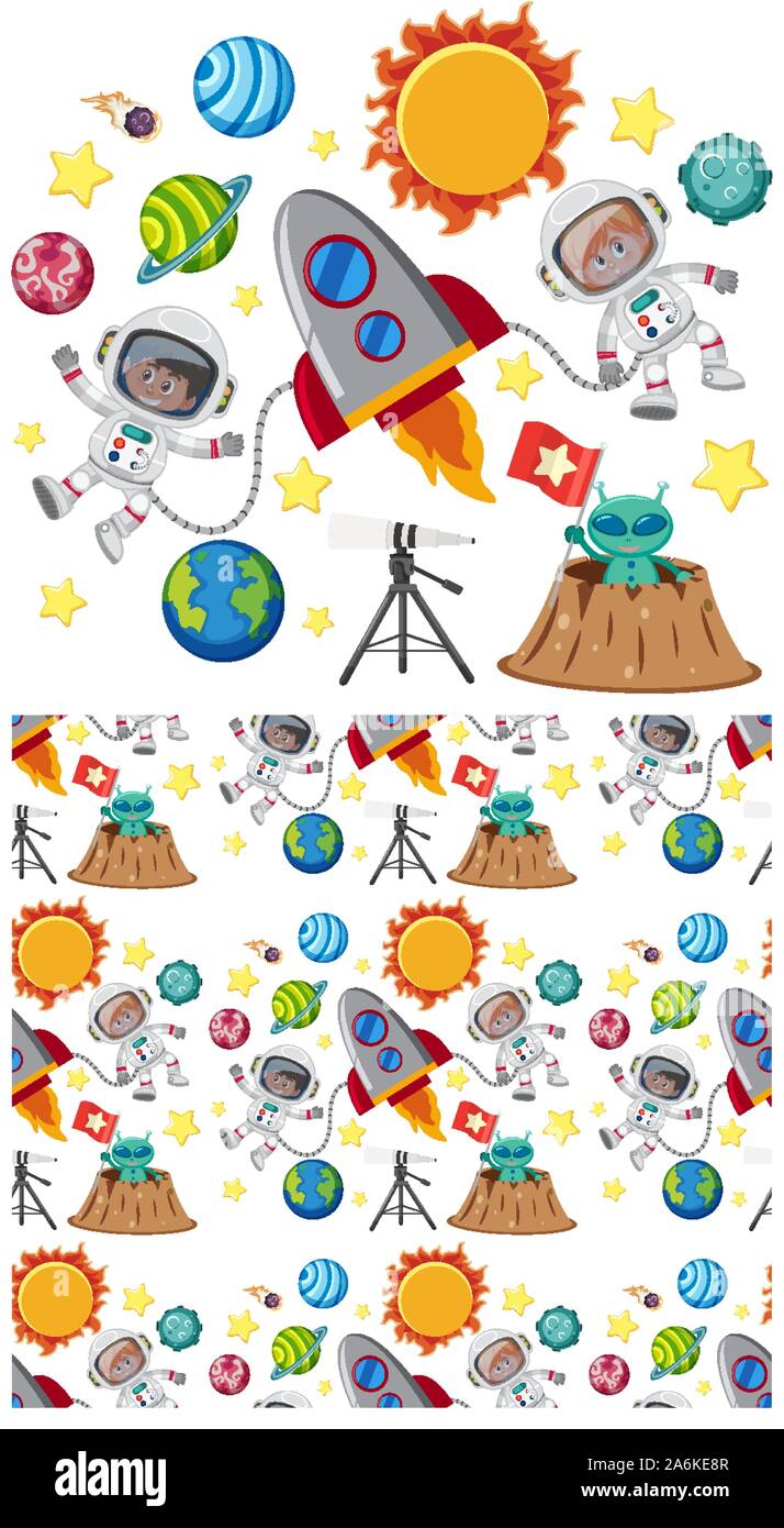 Seamless background design with planets in space illustration Stock ...