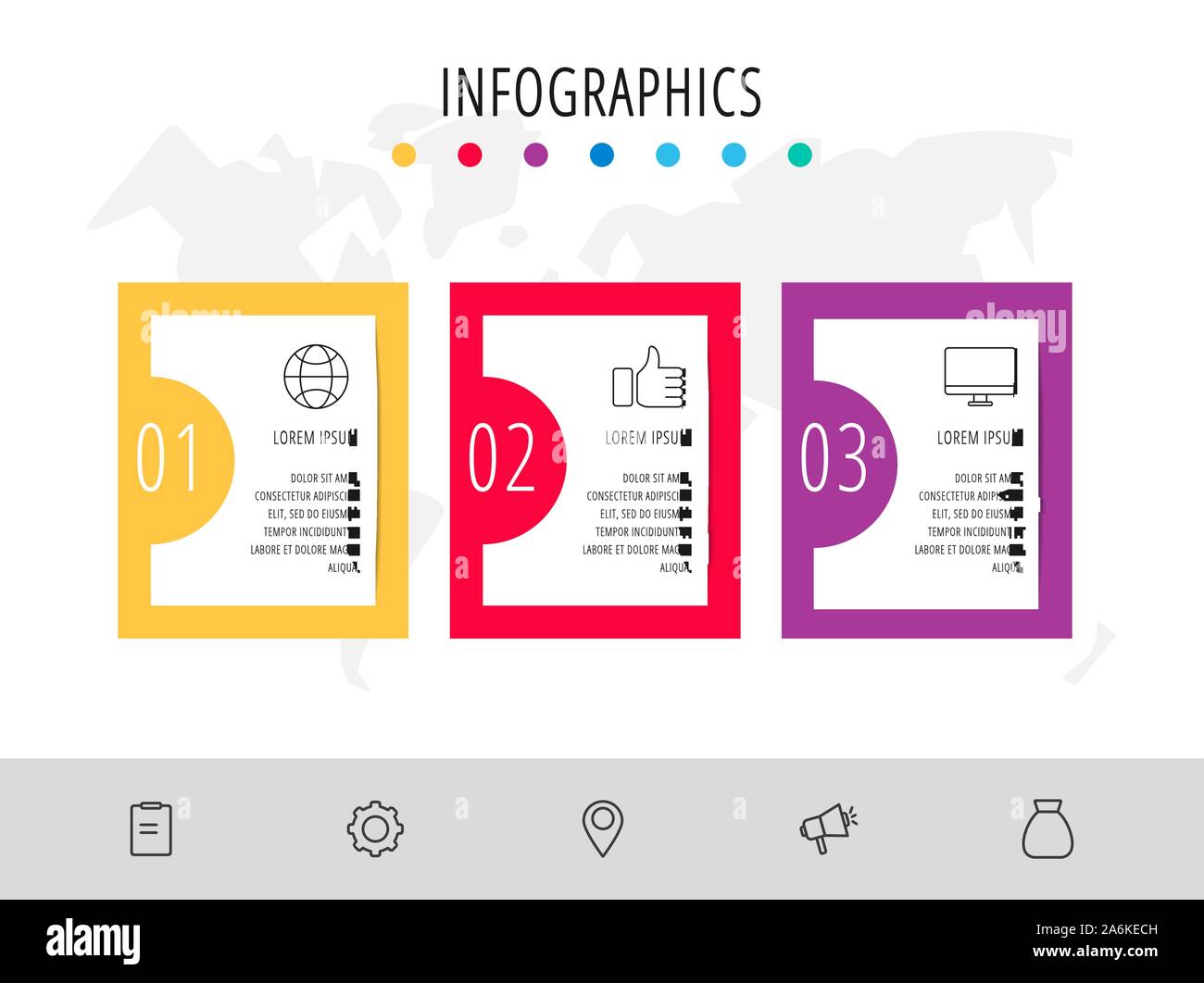 Vector infographic flat template. Rectangles for three diagrams, graph, flowchart, timeline ...