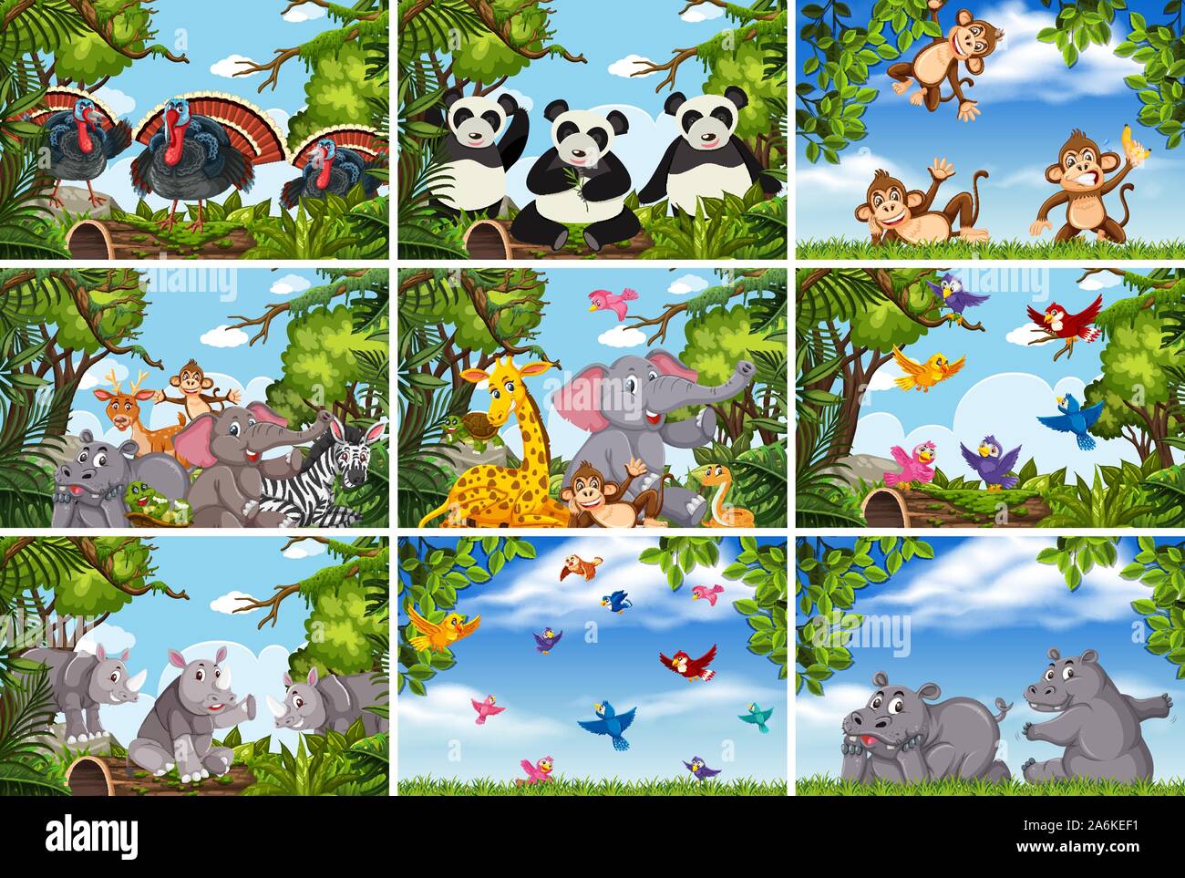 Set of various animals in nature scenes illustration Stock Vector Image ...