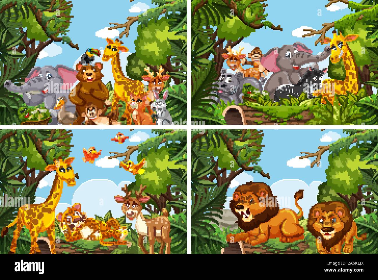 Set of various animals in nature scenes illustration Stock Vector Image ...