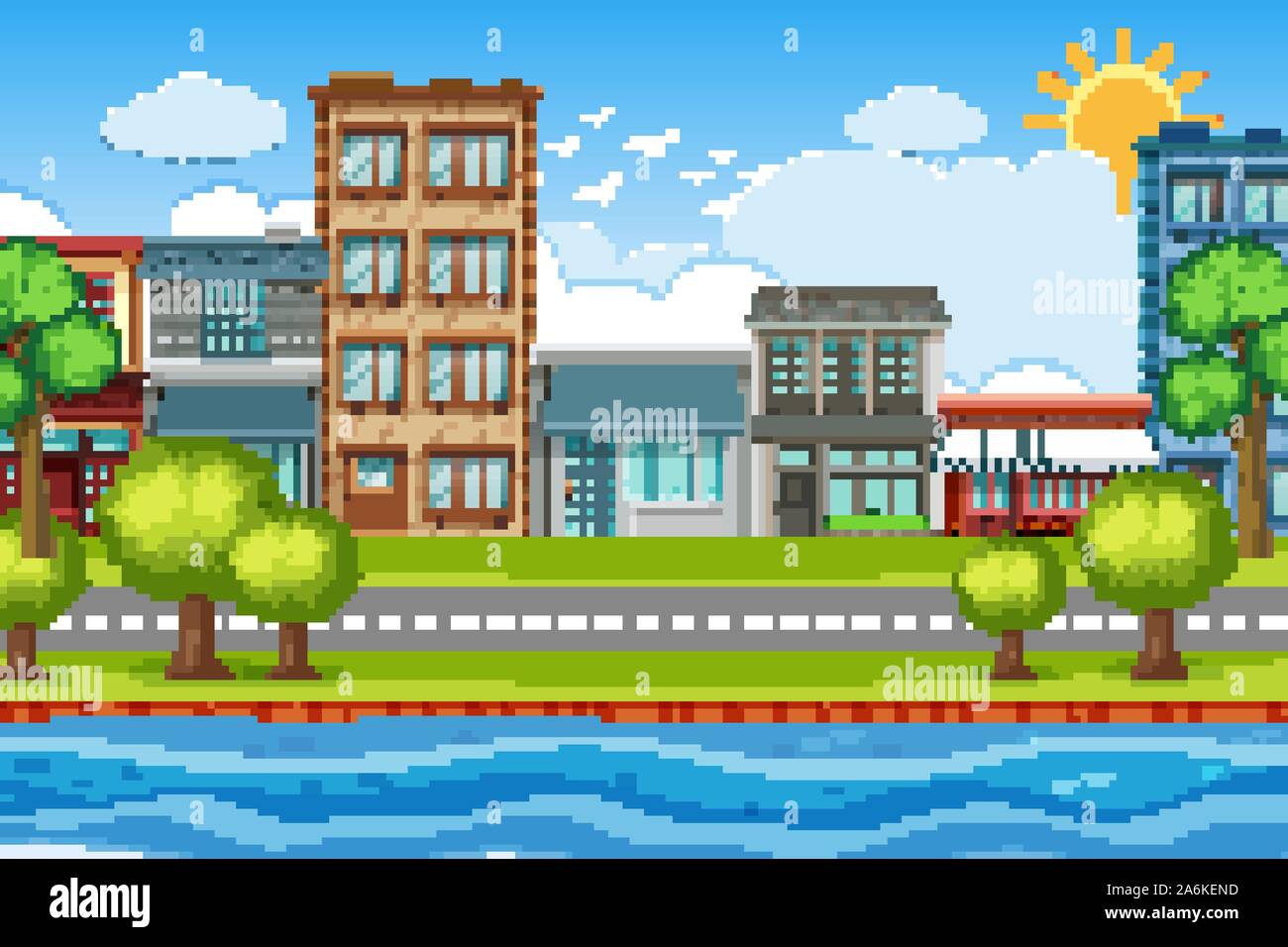 An outdoor scene with town illustration Stock Vector Image & Art - Alamy