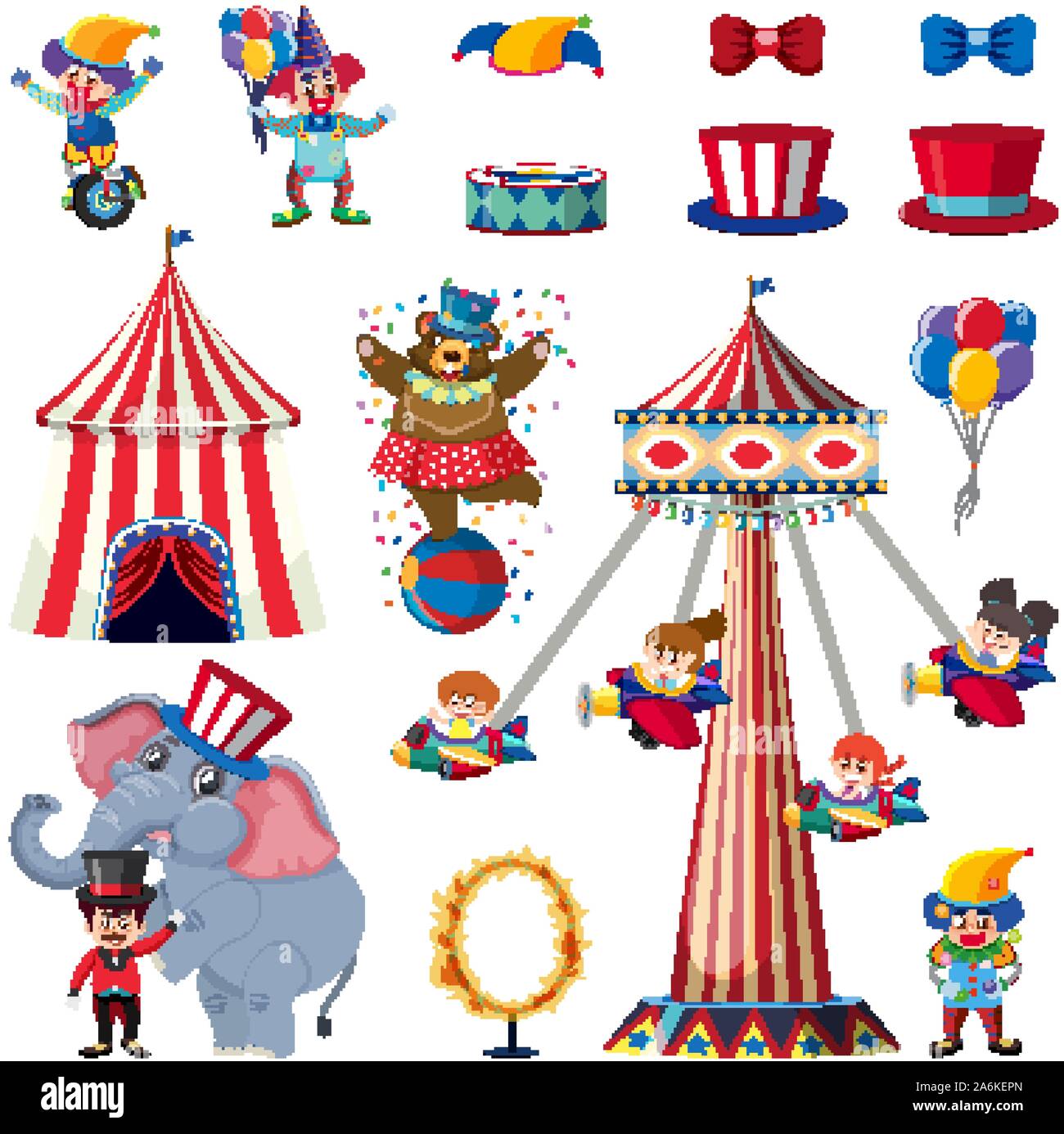 Set of circus elements on white background illustration Stock Vector ...