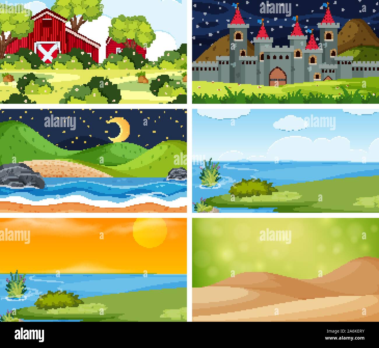 A set of outdoor scene including field illustration Stock Vector Image ...
