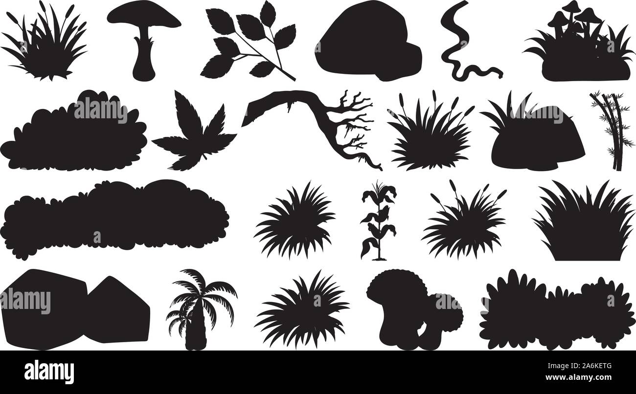 Set of sihouette isolated objects theme - plants illustration Stock ...