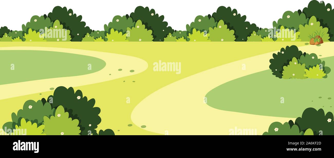 Scenery background of green field with bushes illustration Stock Vector ...