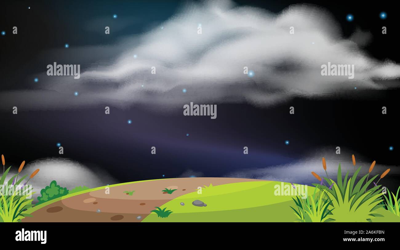 Background design of landscape with hill at night illustration Stock ...