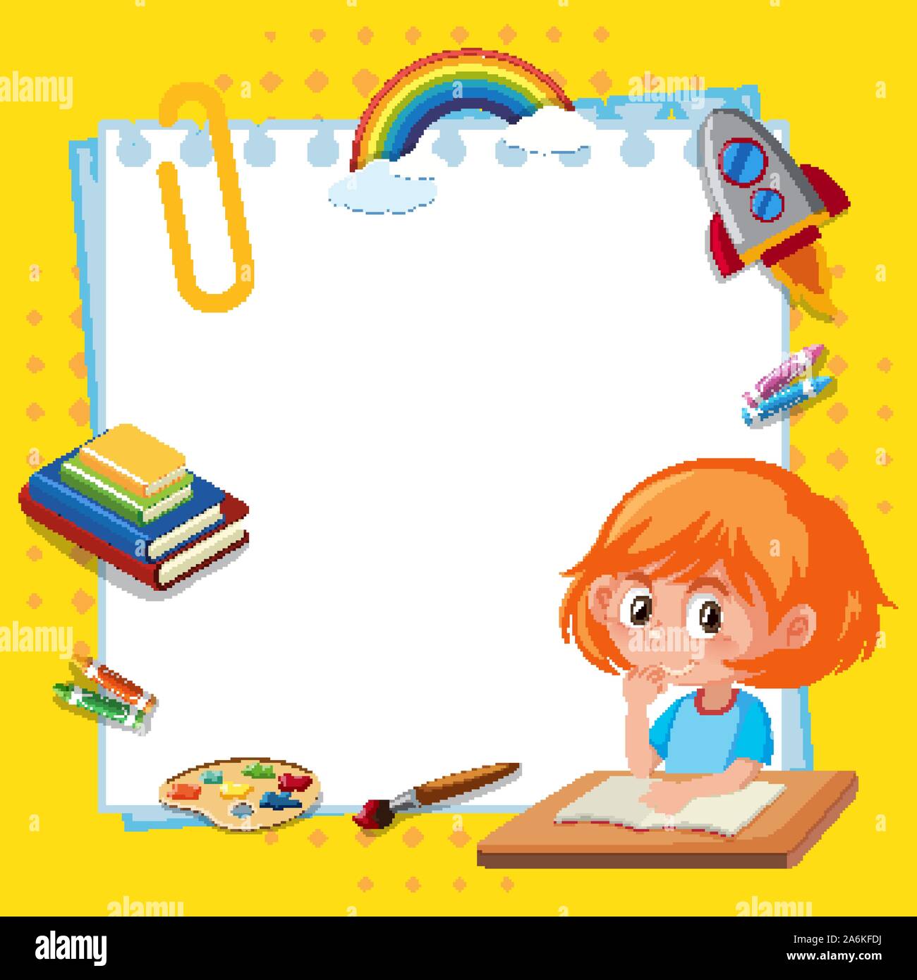Frame template design with girl reading book illustration Stock Vector ...