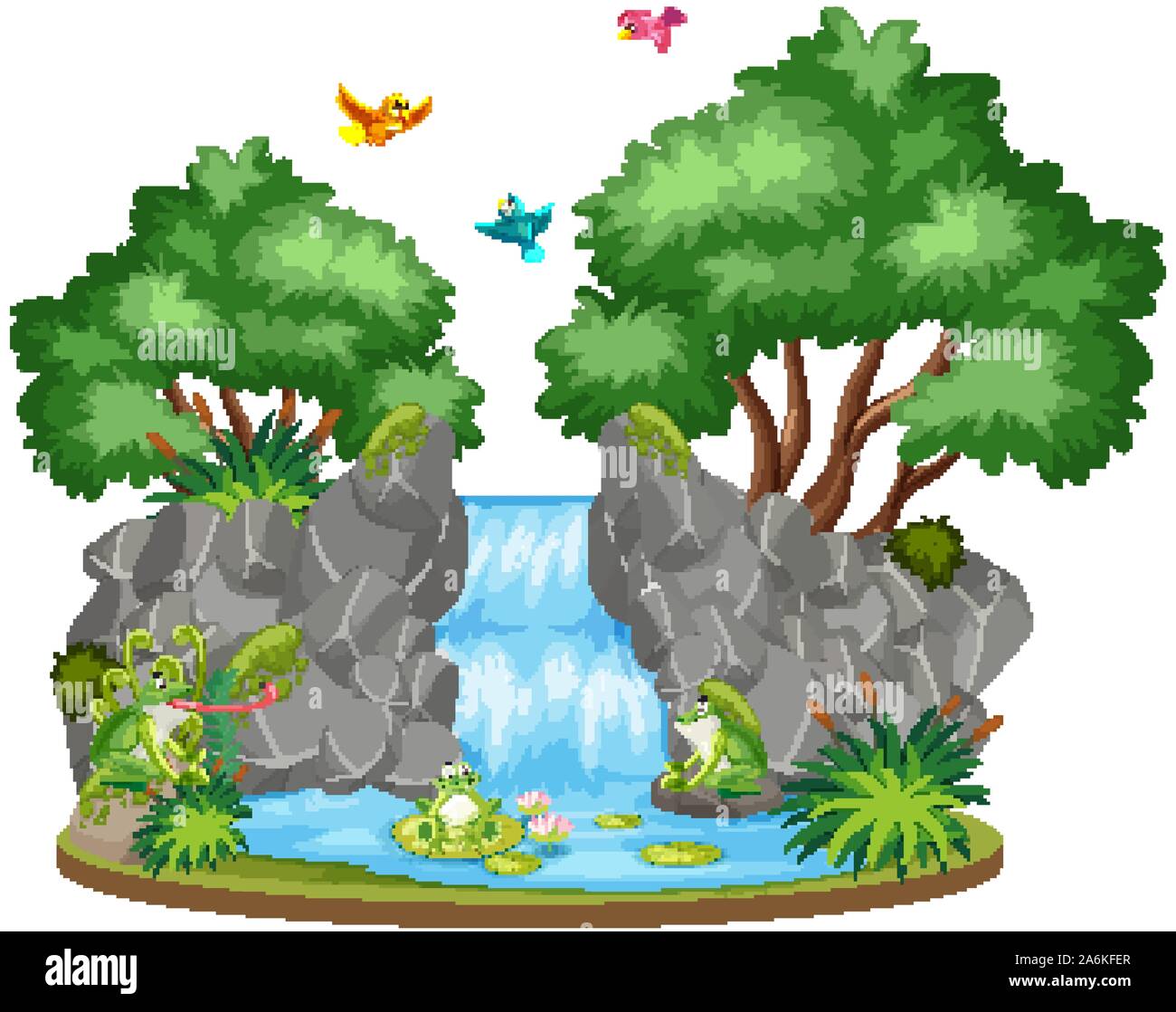 Background scene of waterfall and birds illustration Stock Vector Image ...
