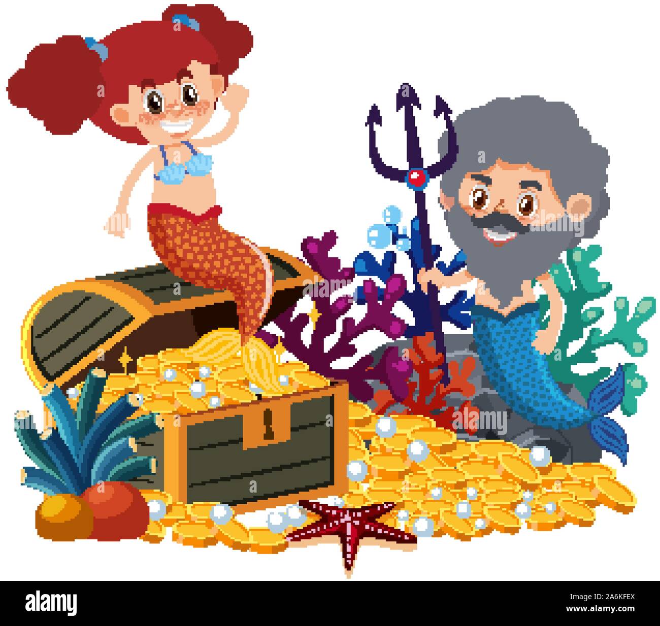 Mermaid on chest full of gold illustration Stock Vector Image & Art - Alamy