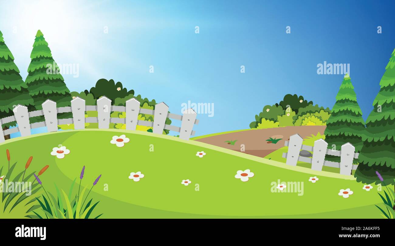 Background design of landscape with green field in the park ...