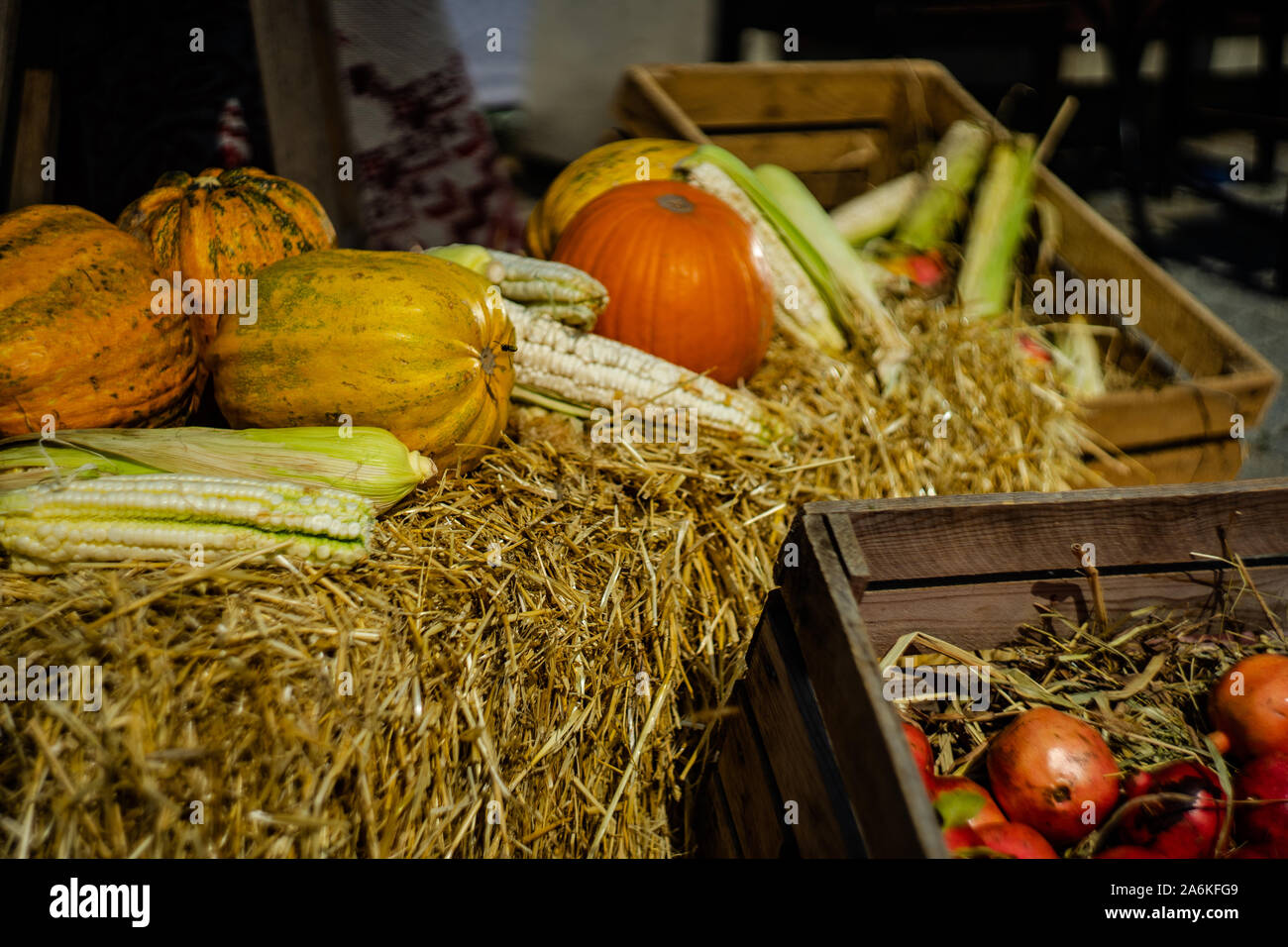 Autumnal fruits and vegetables at the harvest holiday during ...