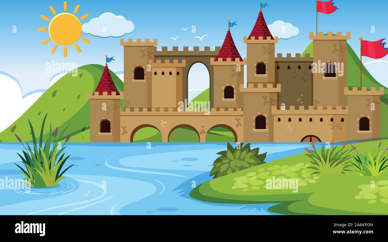 An outdoor scene with castle illustration Stock Vector Image & Art - Alamy