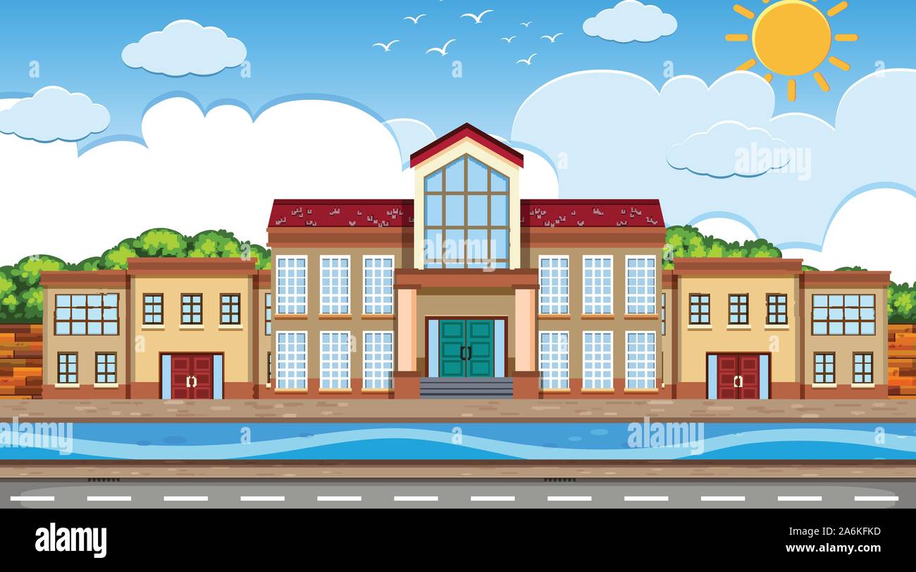 An outdoor scene with school illustration Stock Vector Image & Art - Alamy
