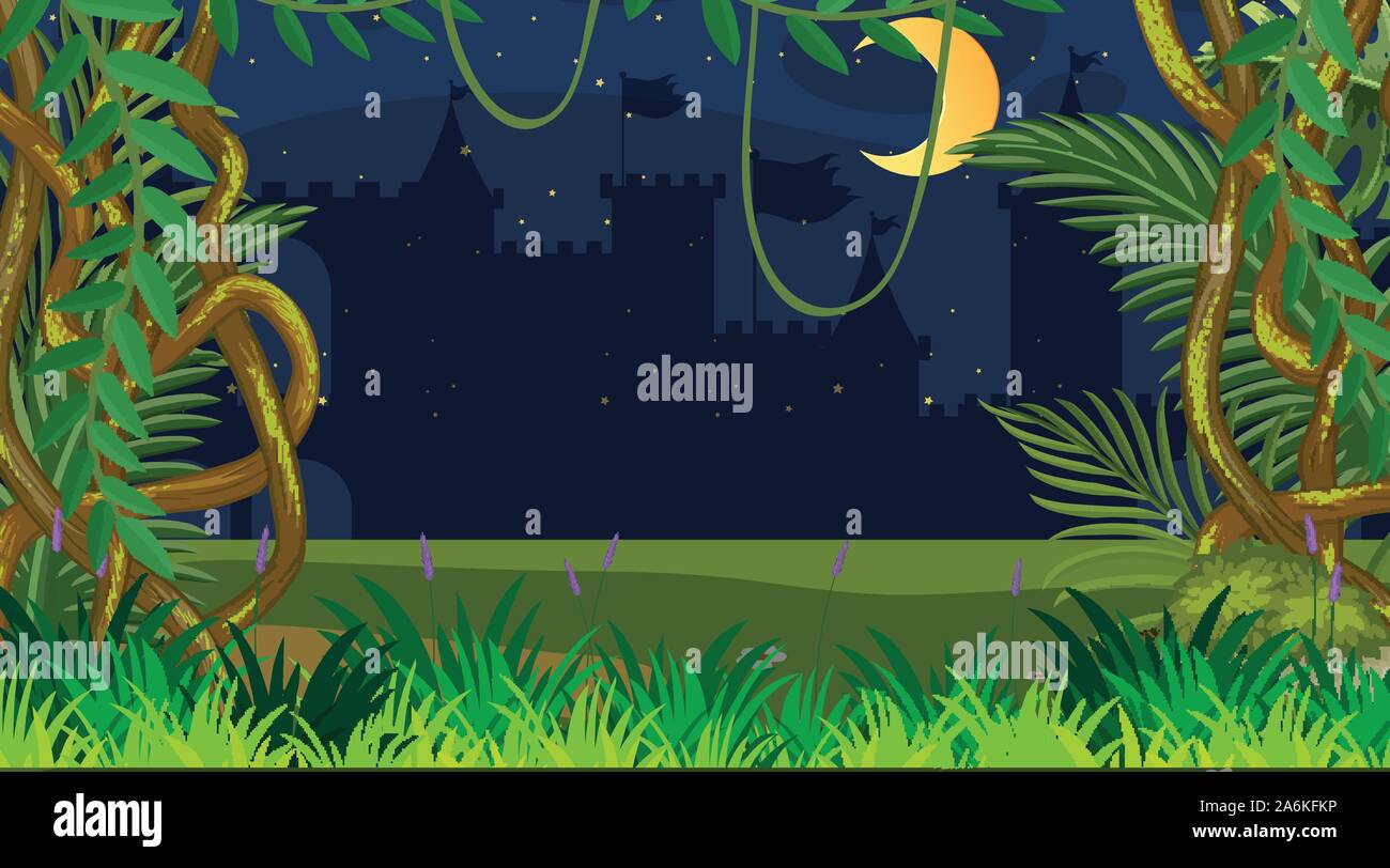 Background design of landscape with field at night illustration Stock ...
