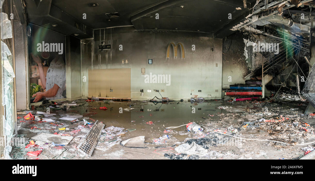 Santiago de Chile Chile 26/10/2019 Looted and burnt buildings at ...