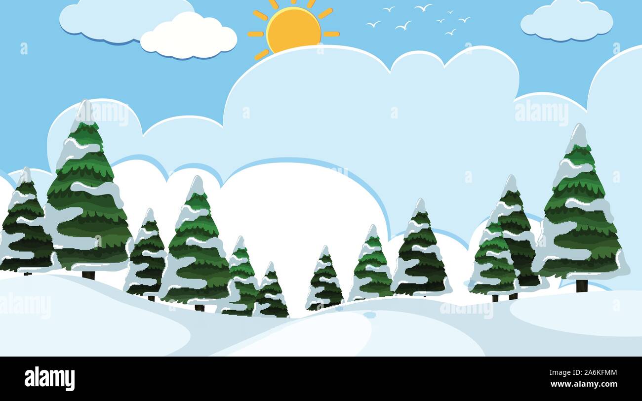 Background design of landscape with snow field at day time illustration ...