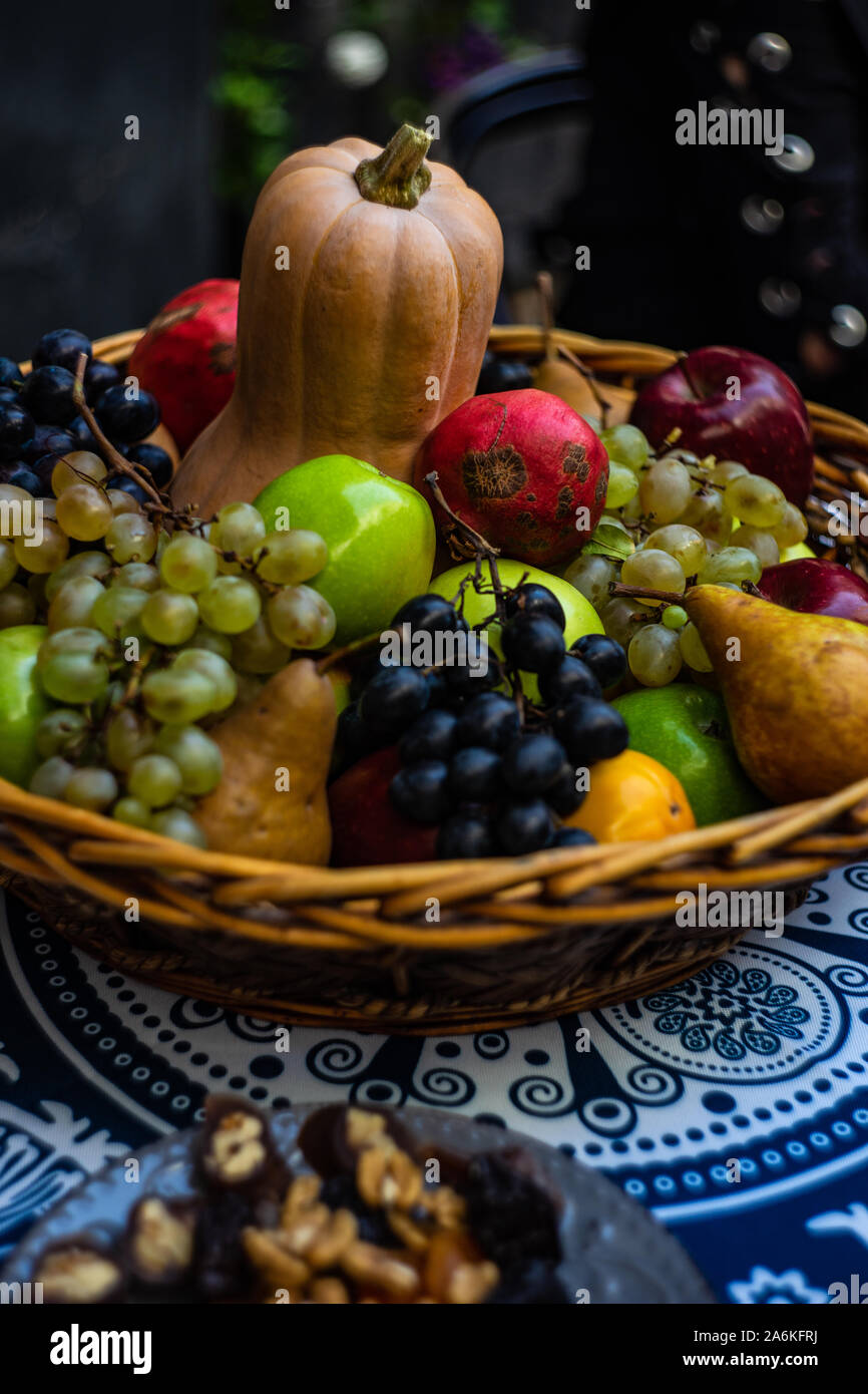 Autumnal fruits and vegetables at the harvest holiday during ...
