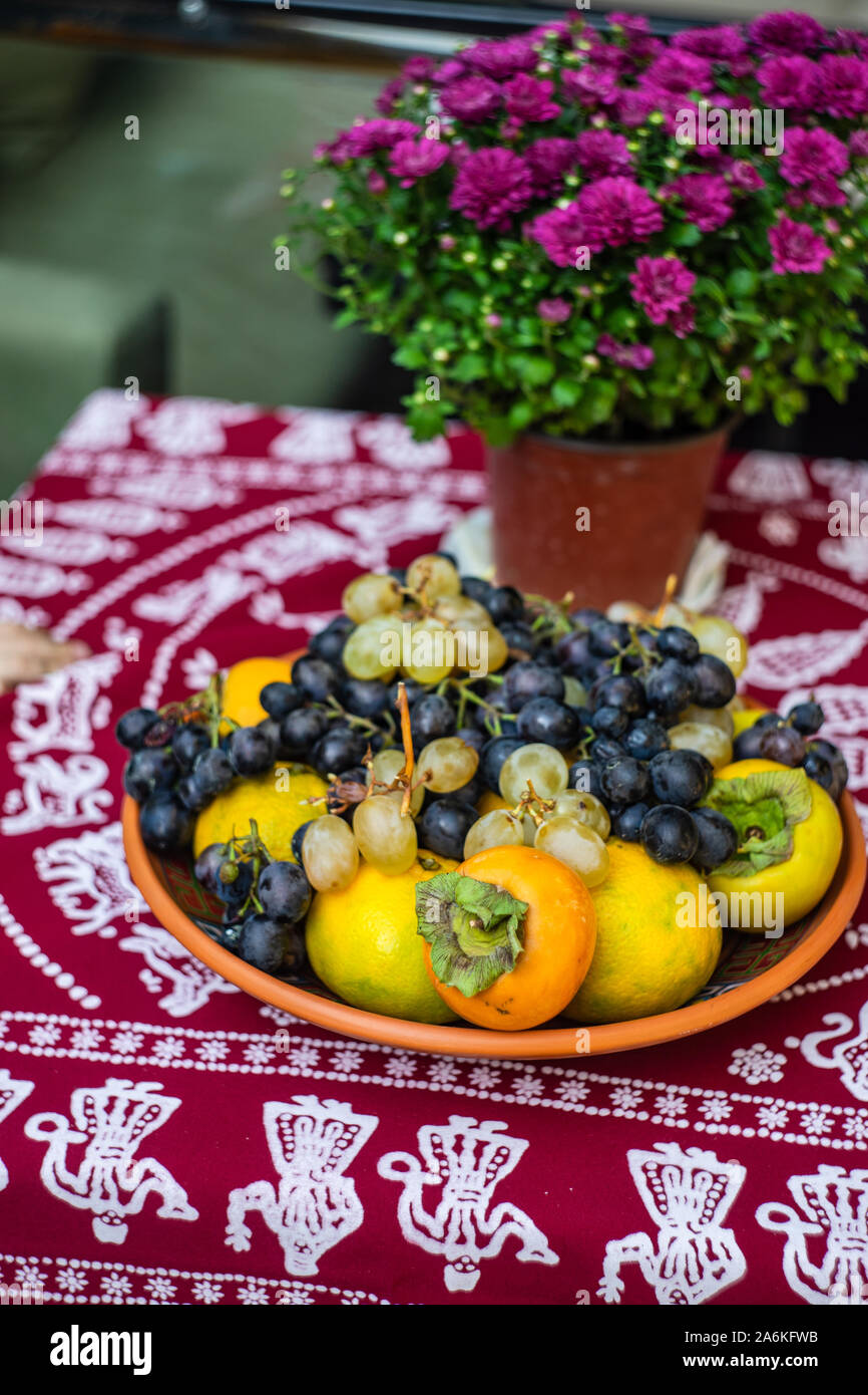 Autumnal fruits and vegetables at the harvest holiday during ...