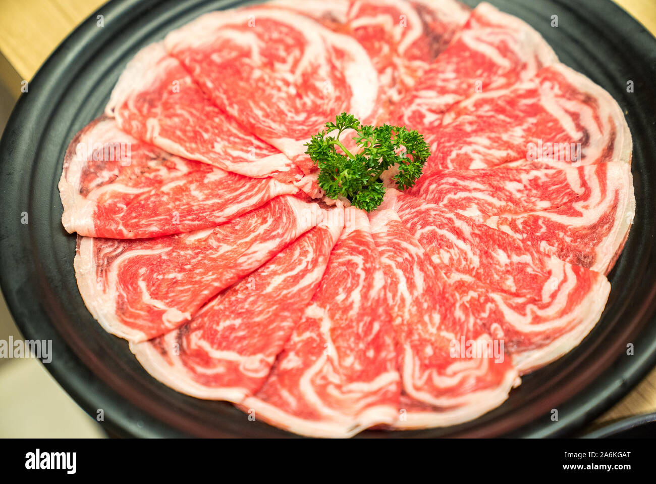 Raw Beef meat set ready to cook Shabu shabu and sukiyaki Stock Photo ...