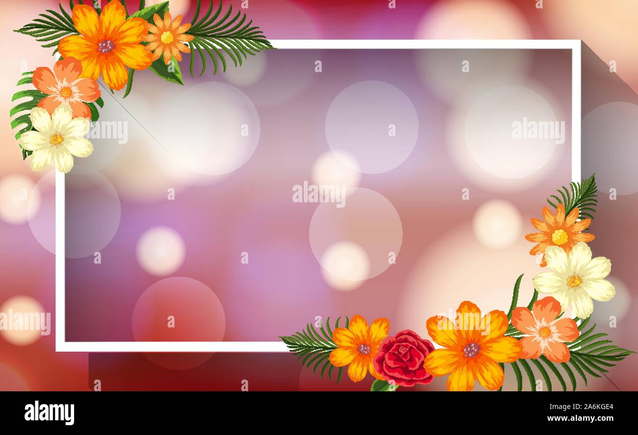 Frame template design with flowers and bright light illustration Stock ...