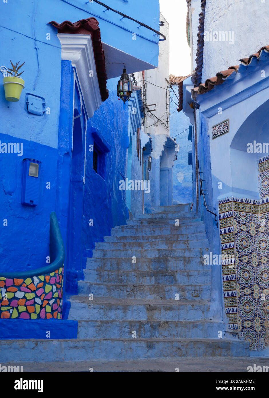 Stairs in blue-painted Chefchaouen Stock Photo - Alamy