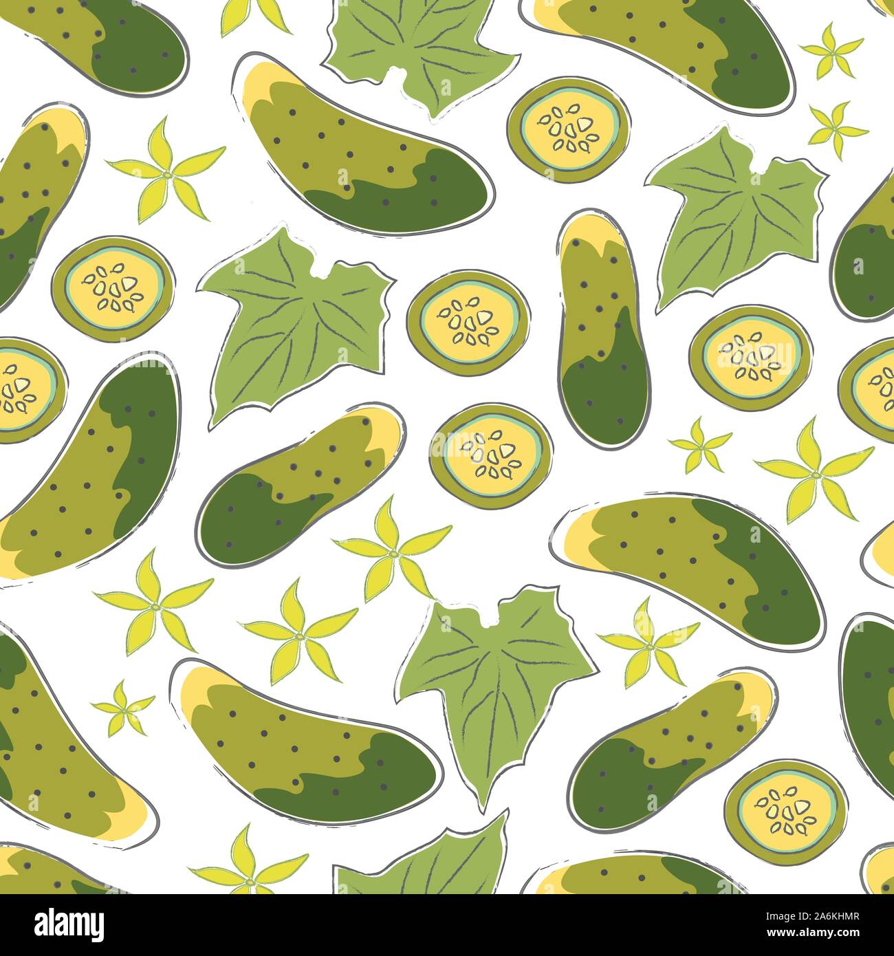 Seamless Pattern with Cute Cucumbers. Scandinavian Style. Vector ...