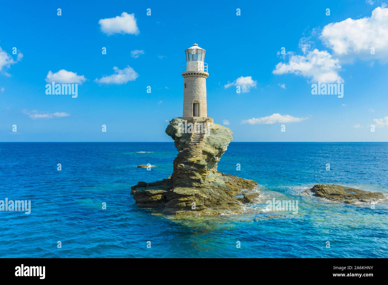 The beautiful Lighthouse Tourlitis of Chora in Andros island, Greece ...