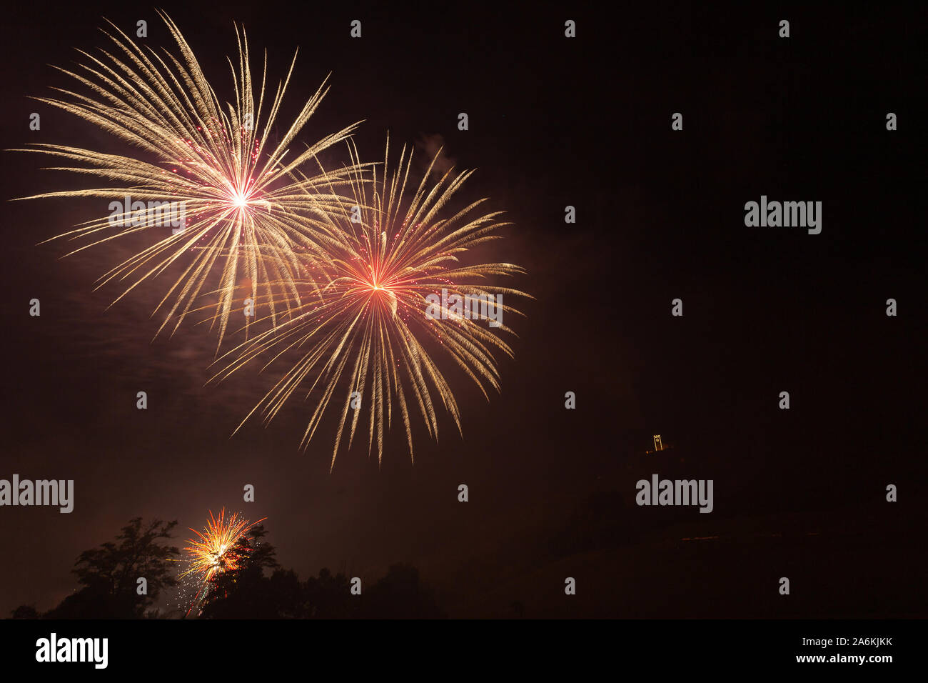 Pyrotechnics over city silhouette hi-res stock photography and images ...