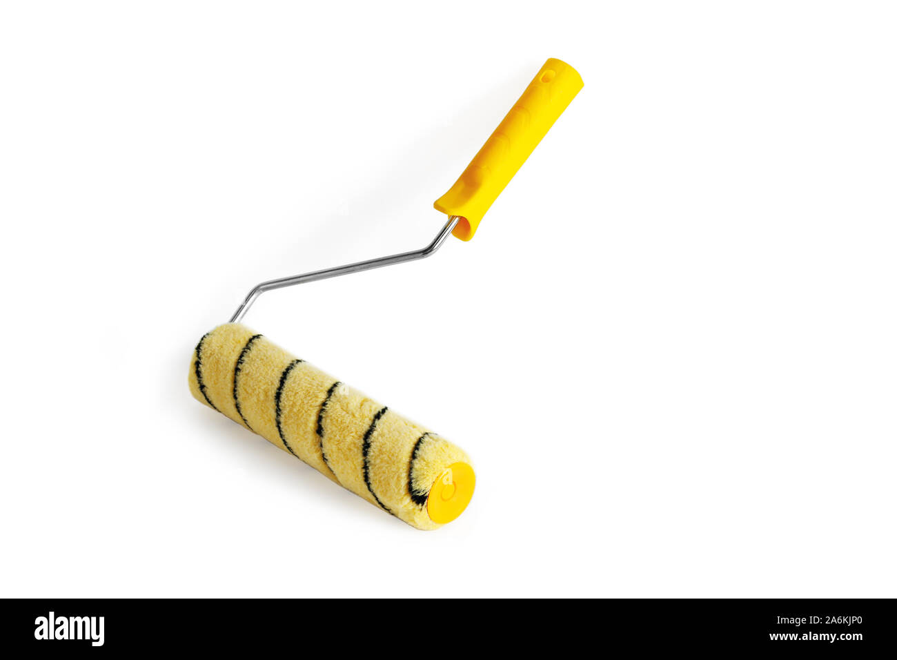 Paint roller with a yellow handle. Isolated over white background Stock ...