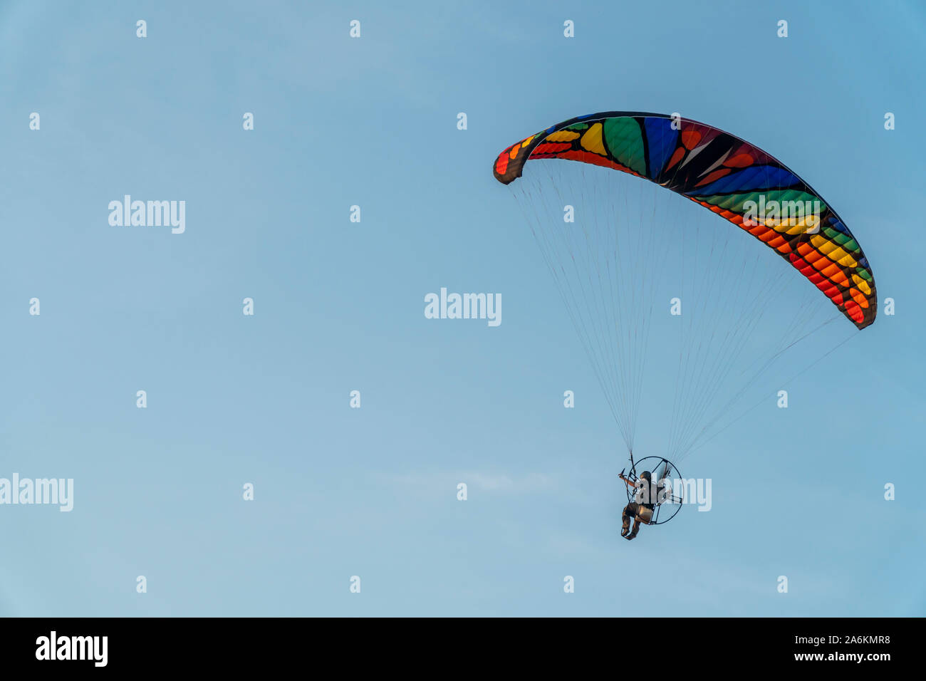 Motor powered paraglide parachute on beautiful sky background Stock ...