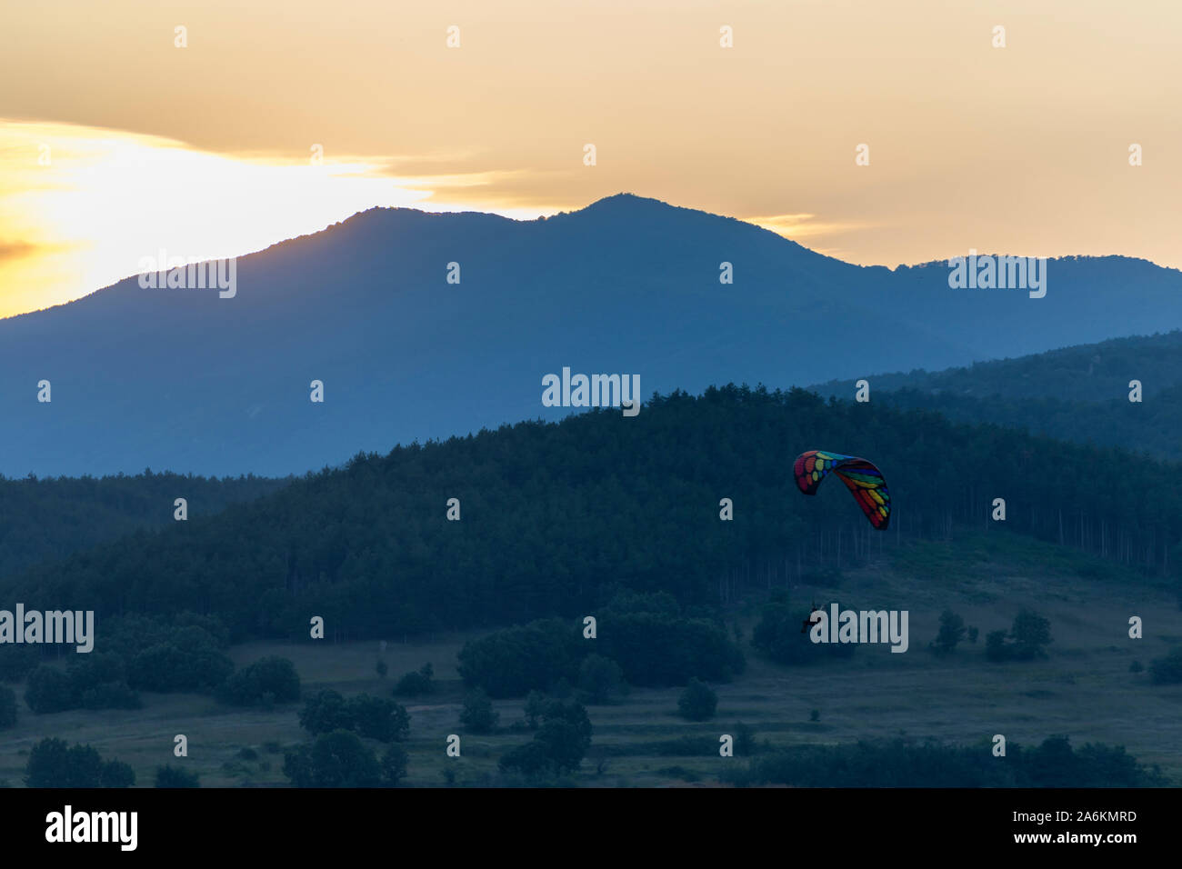 Motor powered paraglide parachute on beautiful sky background Stock ...