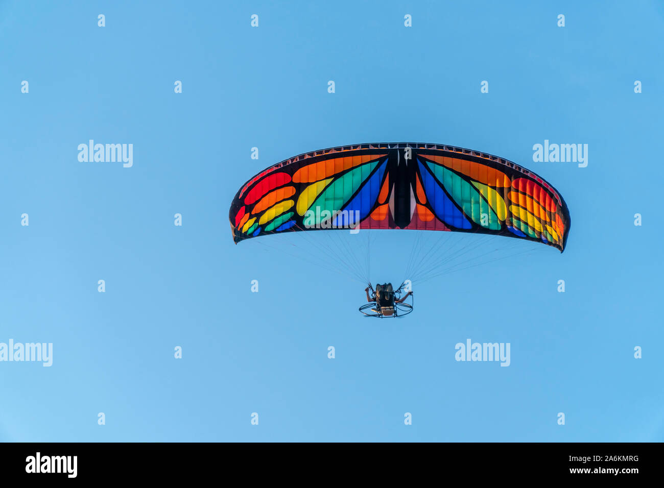 Motor powered paraglide parachute on beautiful sky background Stock ...