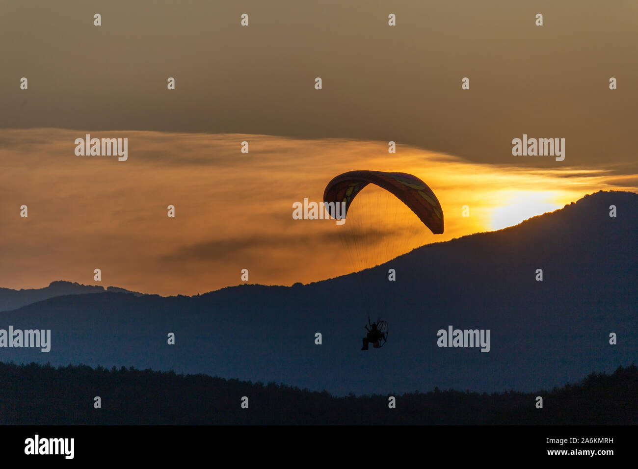 Motor powered paraglide parachute on beautiful sky background Stock ...