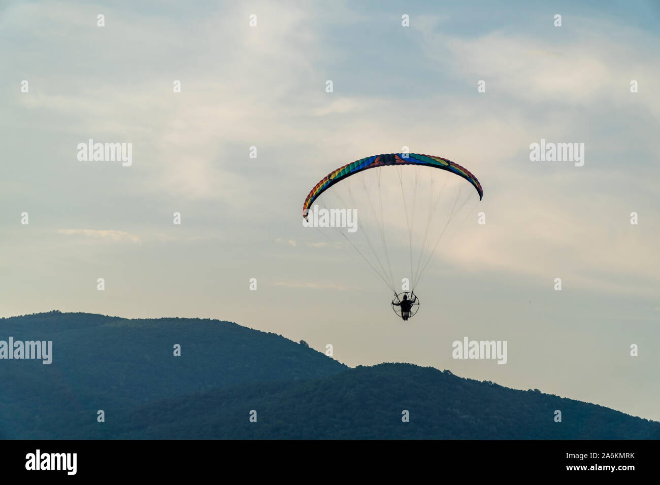 Motor powered paraglide parachute on beautiful sky background Stock ...