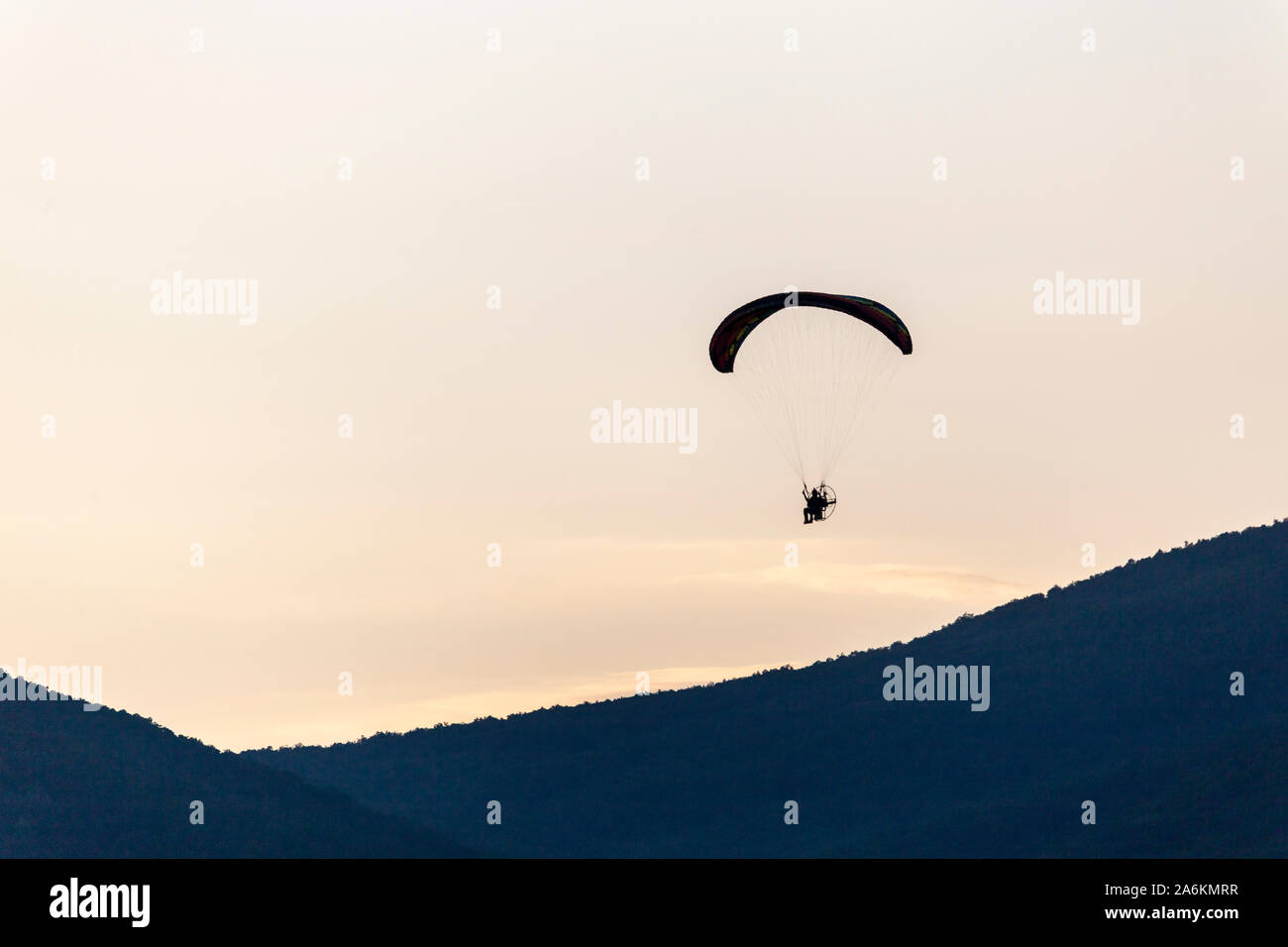 Motor powered paraglide parachute on beautiful sky background Stock ...