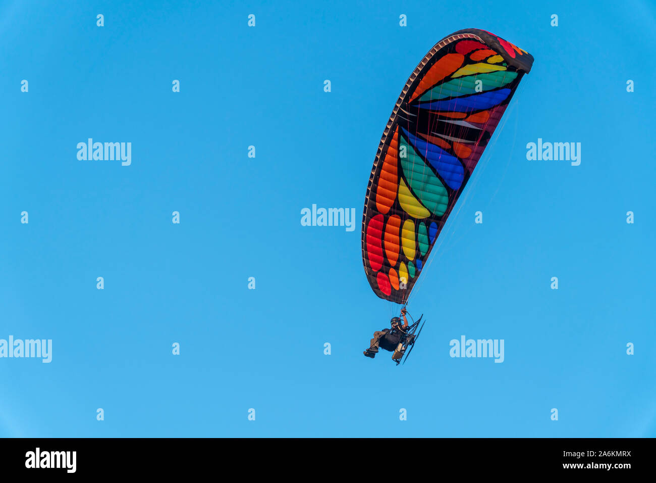 Motor powered paraglide parachute on beautiful sky background Stock ...