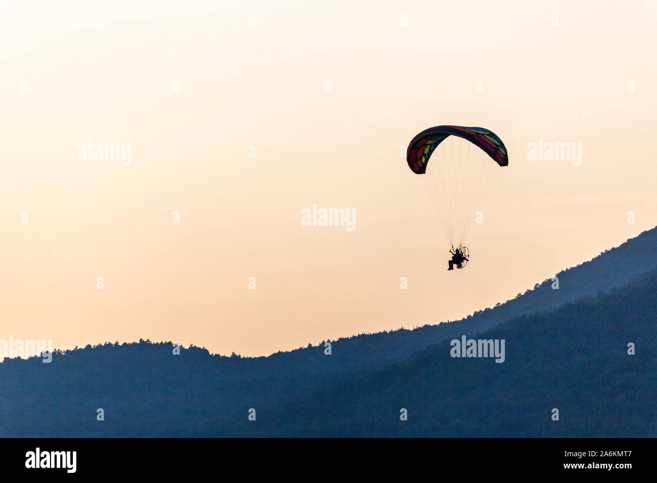 Motor powered paraglide parachute on beautiful sky background Stock ...