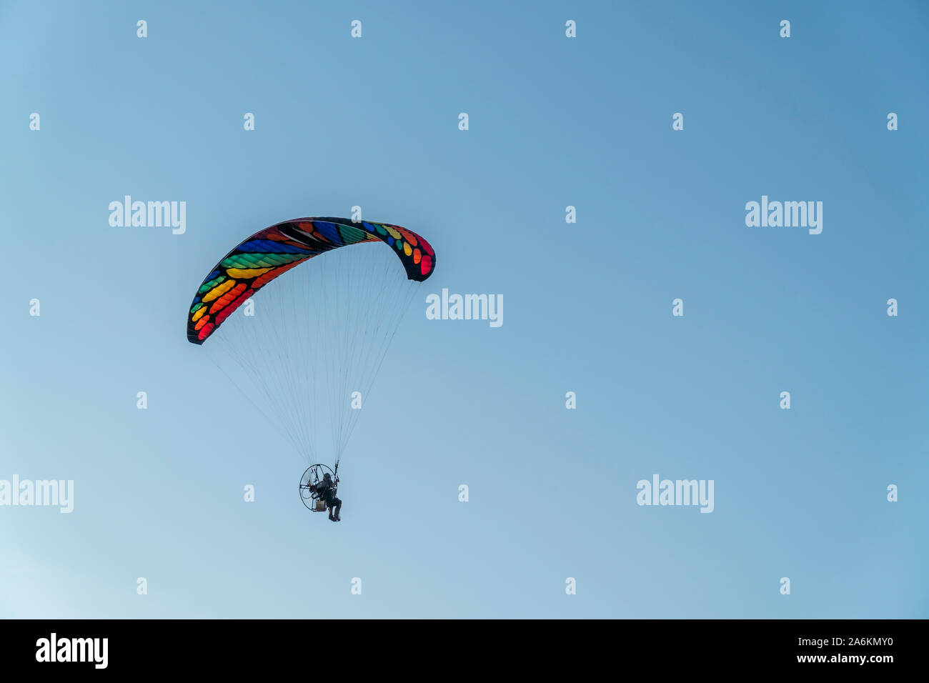 Motor powered paraglide parachute on beautiful sky background Stock ...