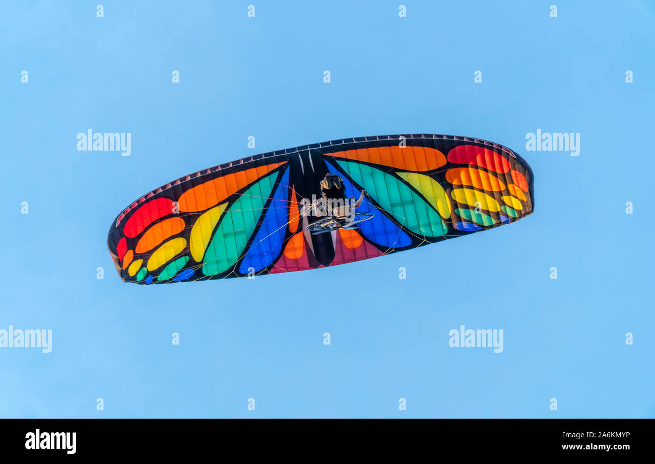 Motor powered paraglide parachute on beautiful sky background Stock ...