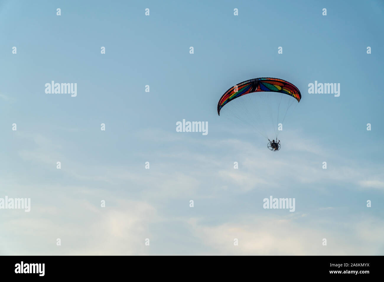 Motor powered paraglide parachute on beautiful sky background Stock ...