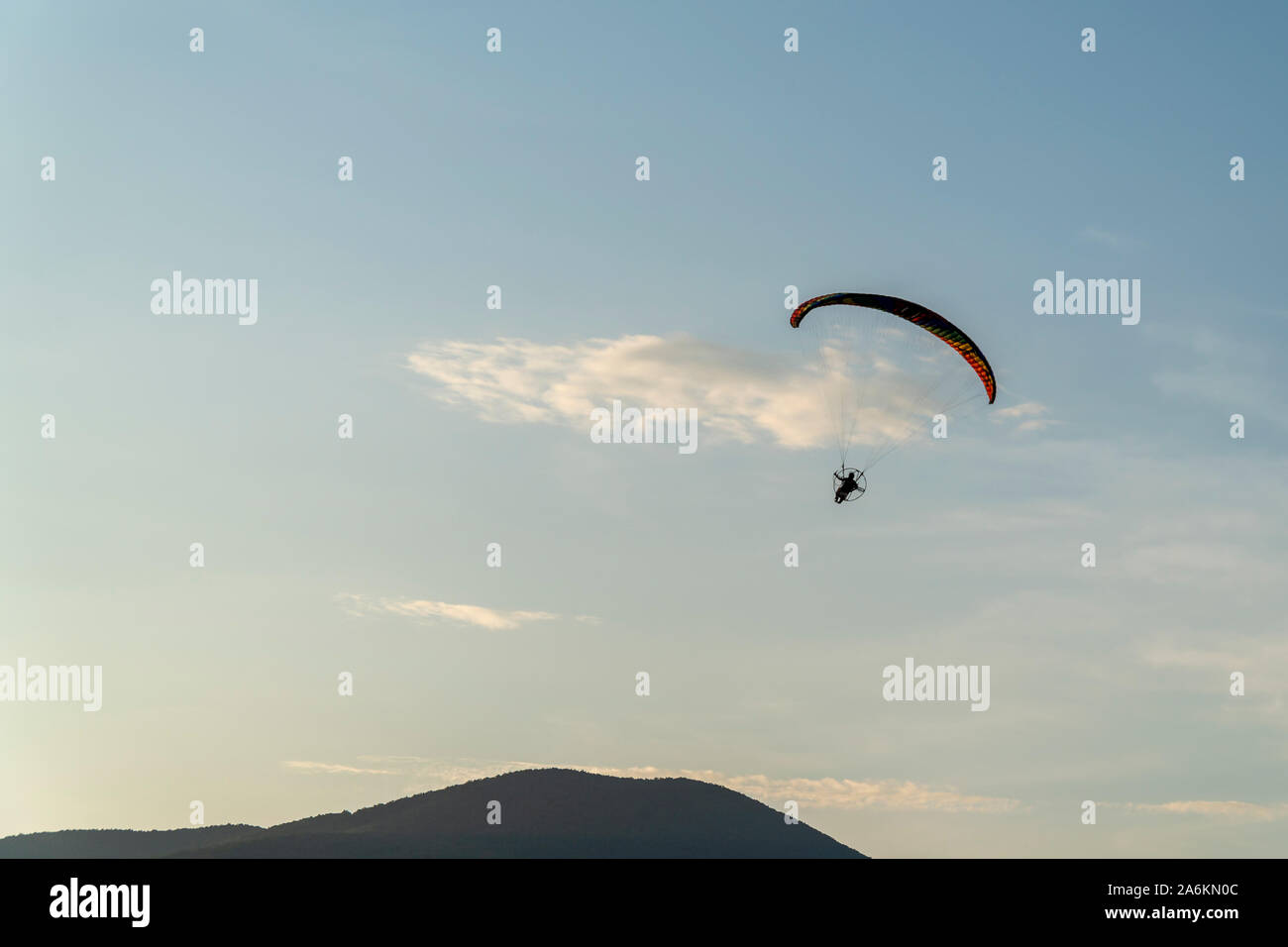 Motor powered paraglide parachute on beautiful sky background Stock ...