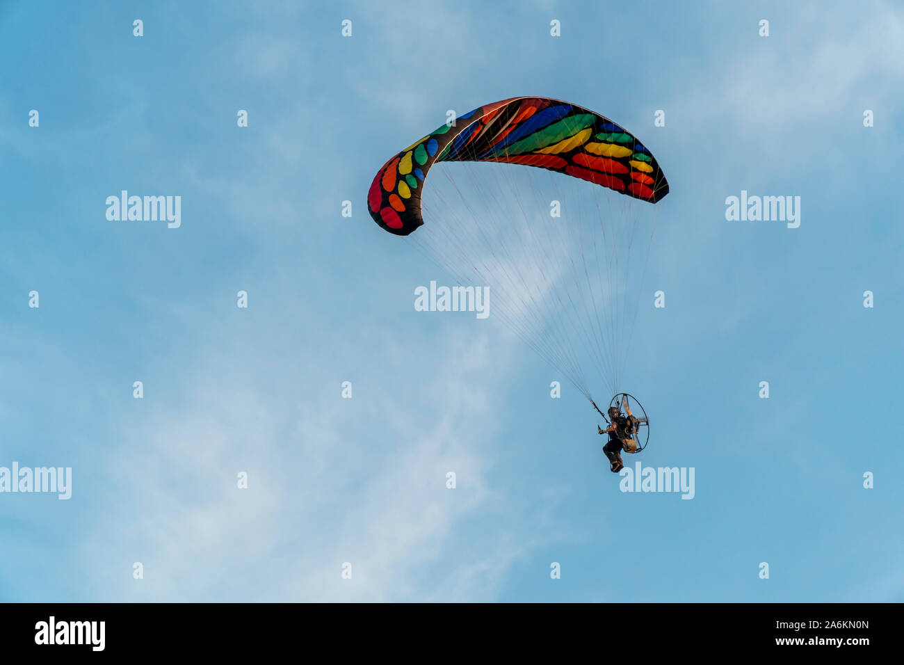 Motor powered paraglide parachute on beautiful sky background Stock ...