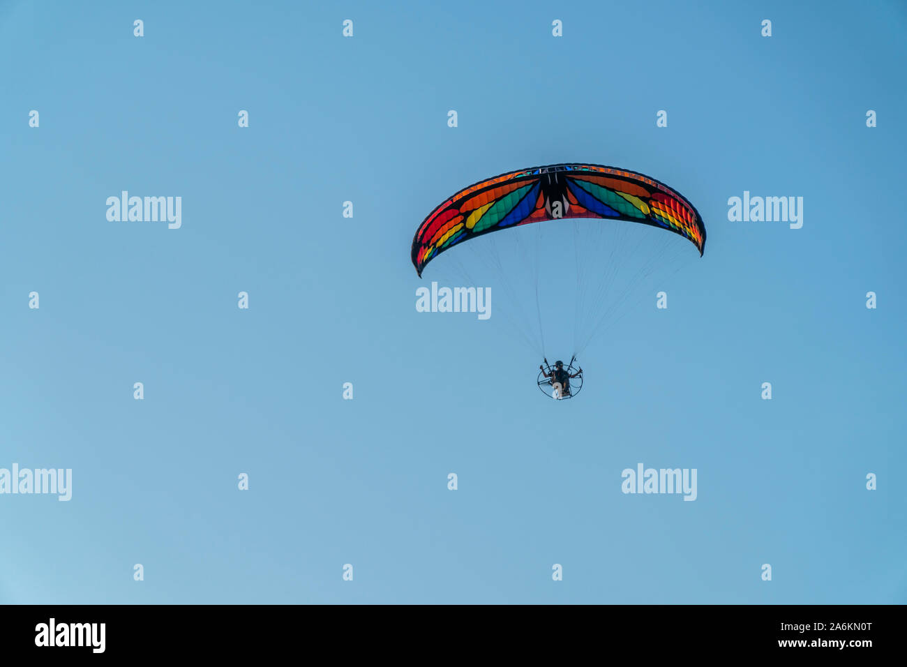 Motor powered paraglide parachute on beautiful sky background Stock ...