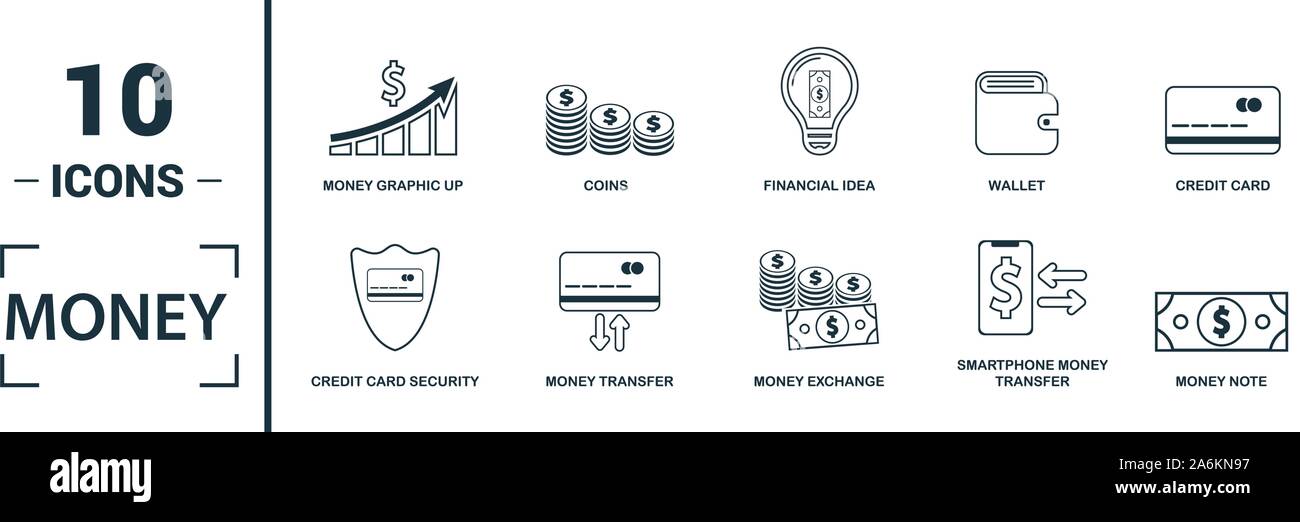 Money icon set. Include creative elements money notes, coins, money ...