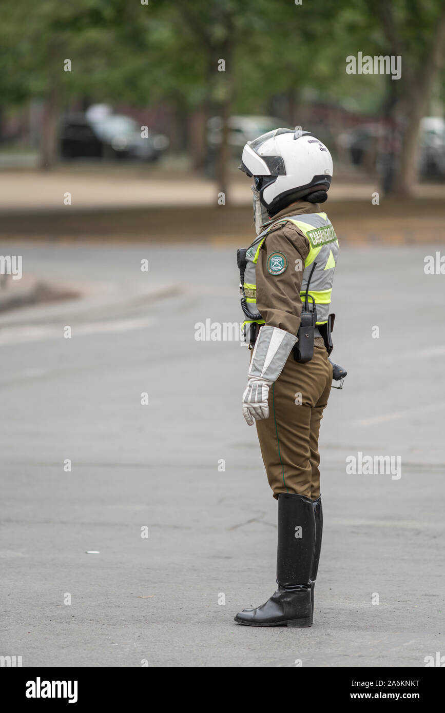 "Santiago de Chile Chile 26/10/2019 Traffic cop. Policewoman ordering ...