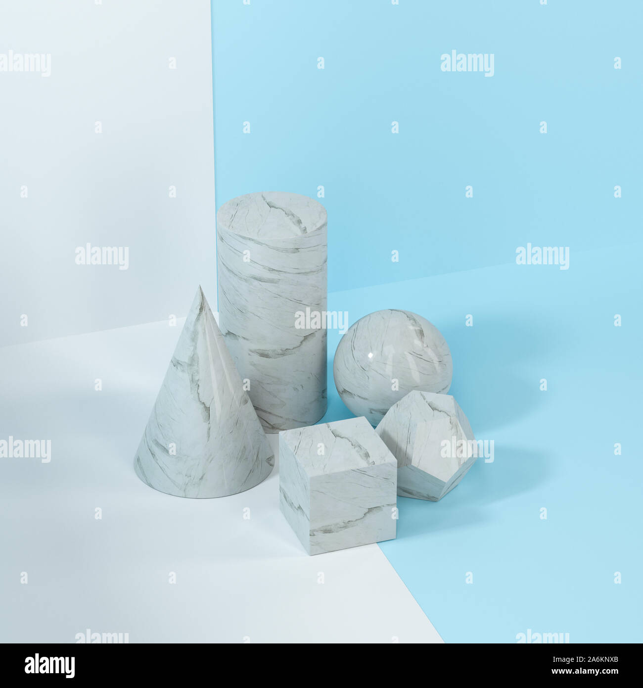 Still life presentation of geometric objects, 3d rendering. Computer ...