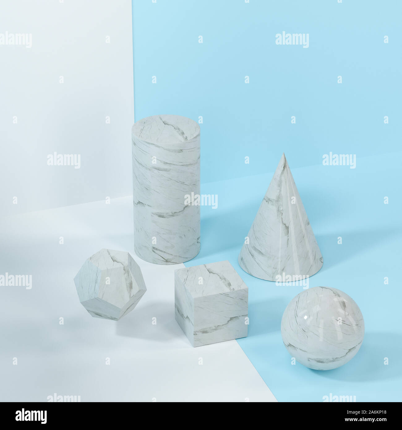 Still life presentation of geometric objects, 3d rendering. Computer ...