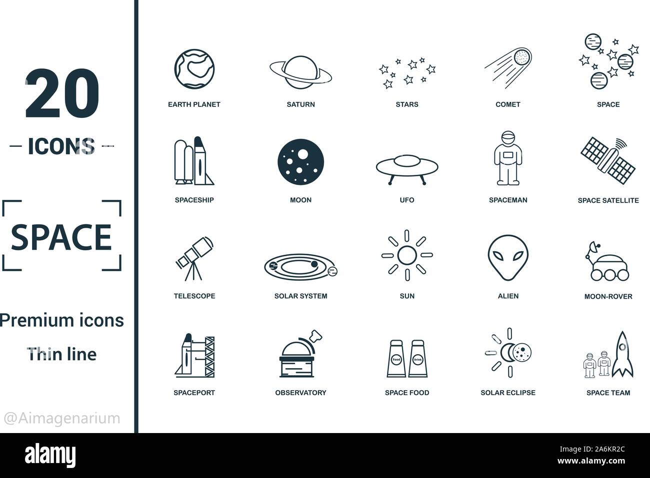 Space icon set. Include creative elements earth planet, stars ...
