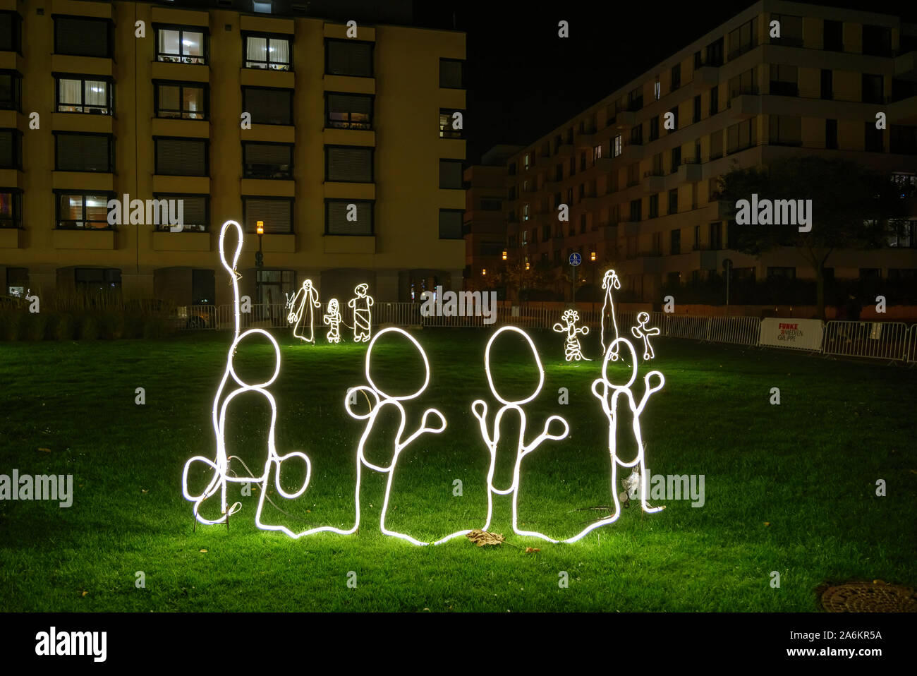 Night scenery of outdoor lighting installation art and video mapping on ...